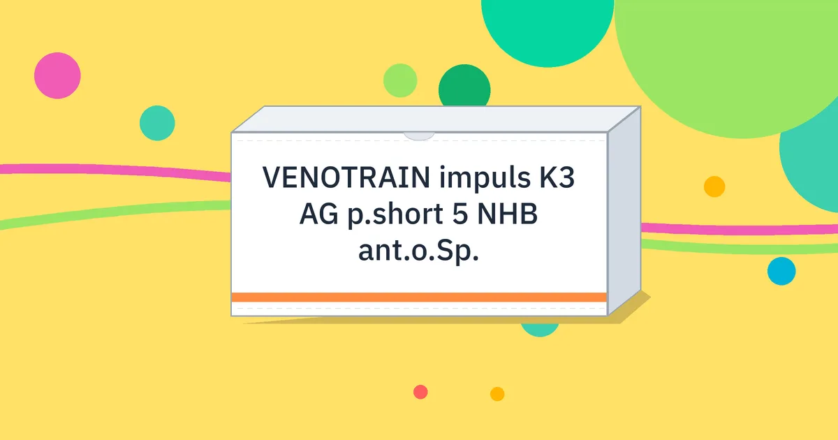 Symbolbild: Packung mit der Aufschrift VENOTRAIN impuls K3 AG p.short 5 NHB ant.o.Sp. (PZN 15216289) – Verfügbarkeit und Bezug in Apotheken in Frankfurt am Main