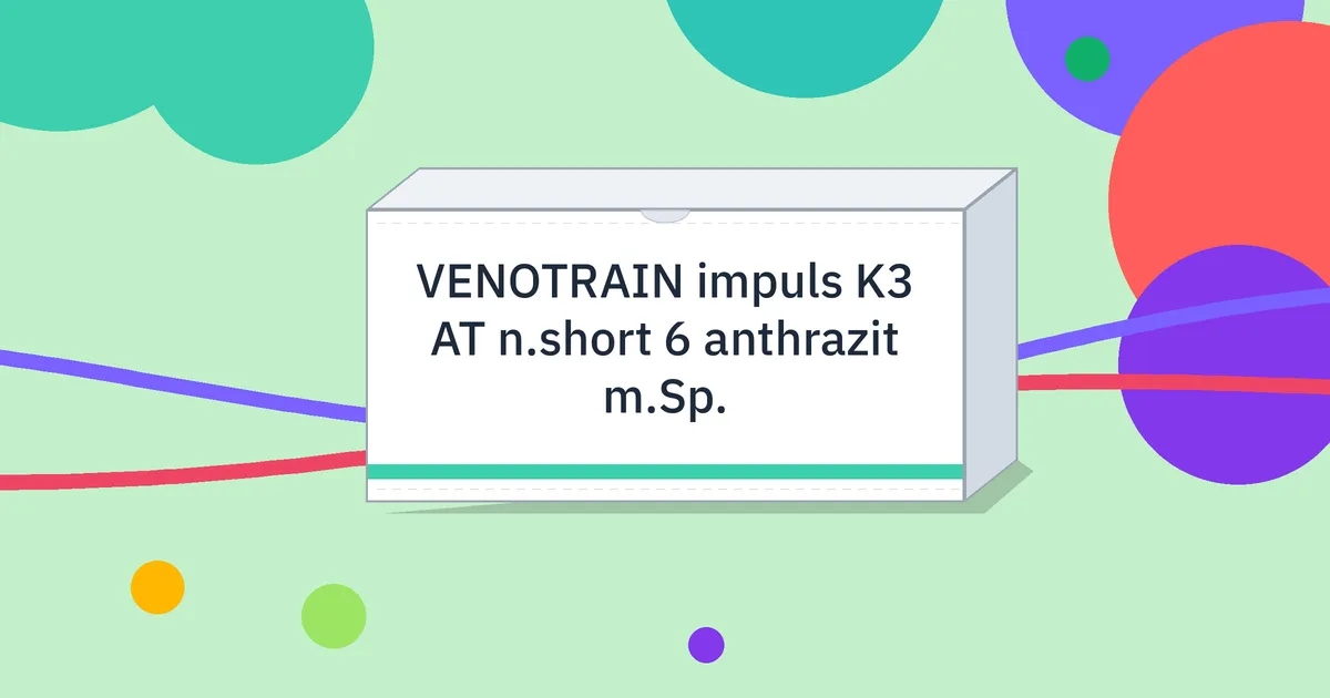 Symbolbild: Packung mit der Aufschrift VENOTRAIN impuls K3 AT n.short 6 anthrazit m.Sp. (PZN 19356751) – Verfügbarkeit und Bezug in Apotheken in Frankfurt am Main
