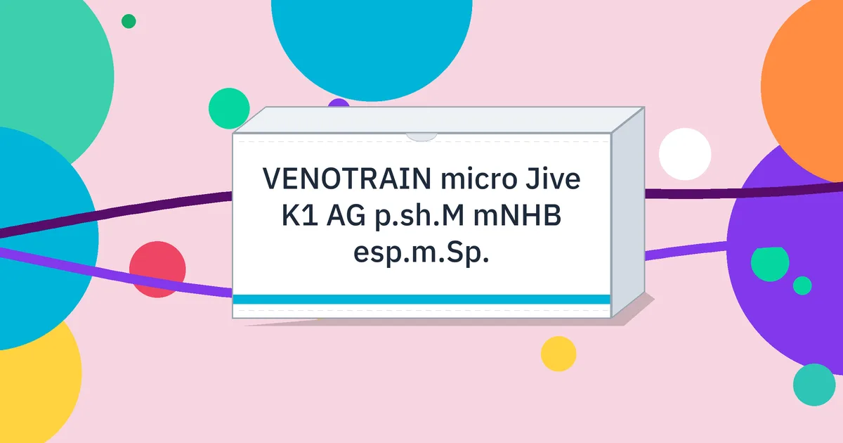 Symbolbild: Packung mit der Aufschrift VENOTRAIN micro Jive K1 AG p.sh.M mNHB esp.m.Sp. (PZN 17760293) – Verfügbarkeit und Bezug in Apotheken in Frankfurt am Main