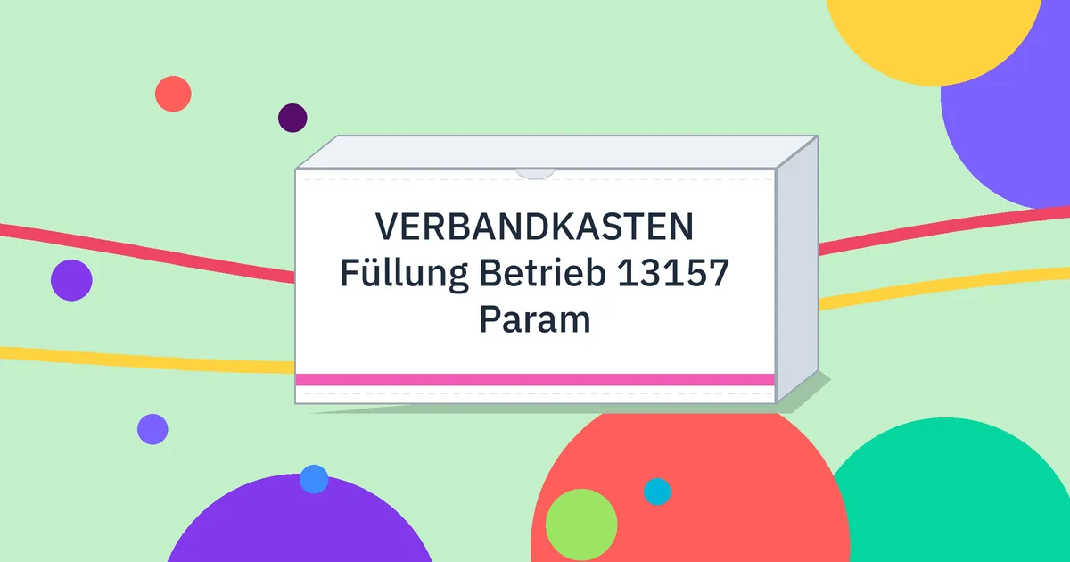 Symbolbild: Packung mit der Aufschrift VERBANDKASTEN Füllung Betrieb 13157 Param (PZN 09235265) – Verfügbarkeit und Bezug in Apotheken in Frankfurt am Main