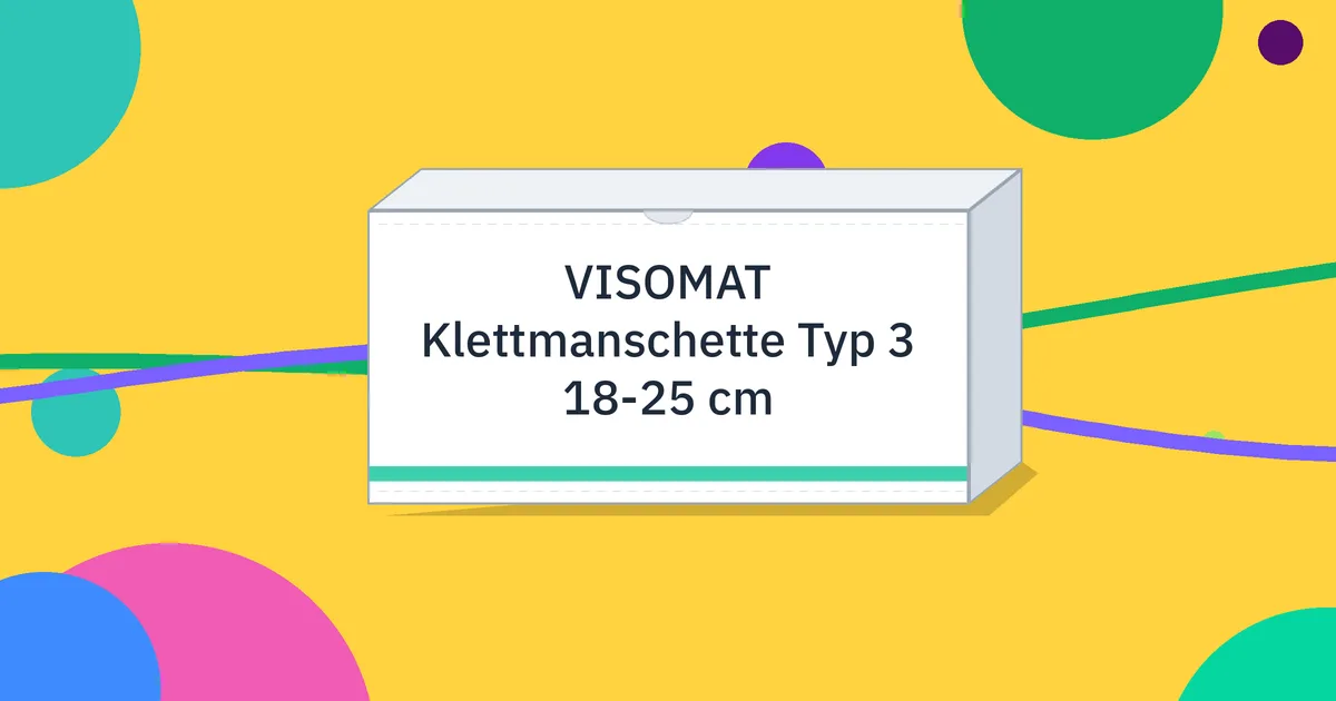 Symbolbild: Packung mit der Aufschrift VISOMAT Klettmanschette Typ 3 18-25 cm (PZN 09786284) – Verfügbarkeit und Bezug in Apotheken in Frankfurt am Main