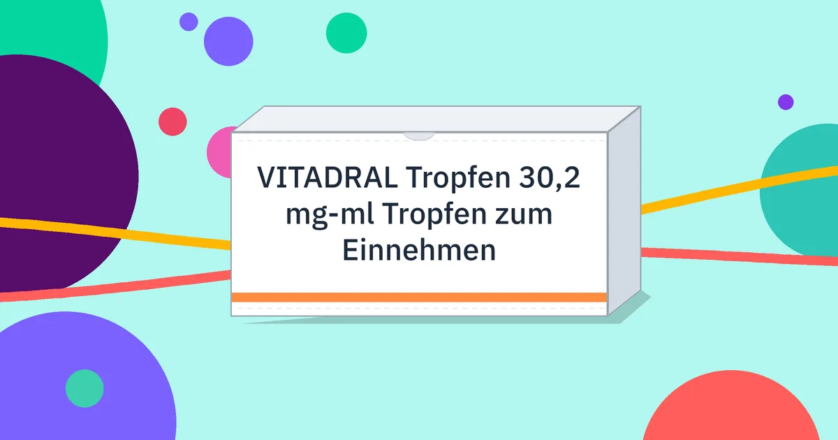 Symbolbild: Packung mit der Aufschrift VITADRAL Tropfen 30,2 mg-ml Tropfen zum Einnehmen (PZN 04029118) – Verfügbarkeit und Bezug in Apotheken in Frankfurt am Main