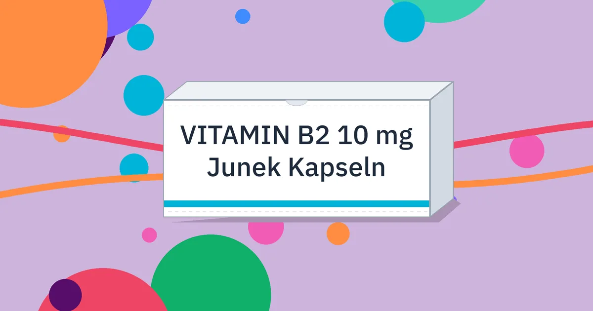 Symbolbild: Packung mit der Aufschrift VITAMIN B2 10 mg Junek Kapseln (PZN 16572129) – Verfügbarkeit und Bezug in Apotheken in Frankfurt am Main