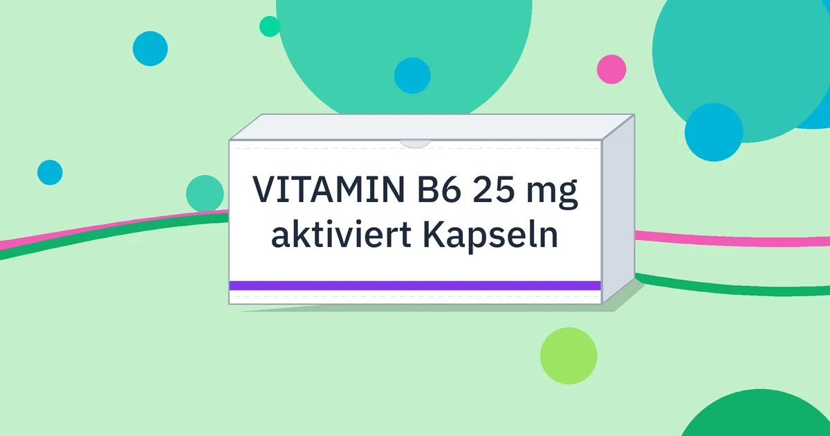 Symbolbild: Packung mit der Aufschrift VITAMIN B6 25 mg aktiviert Kapseln (PZN 18666142) – Verfügbarkeit und Bezug in Apotheken in Frankfurt am Main