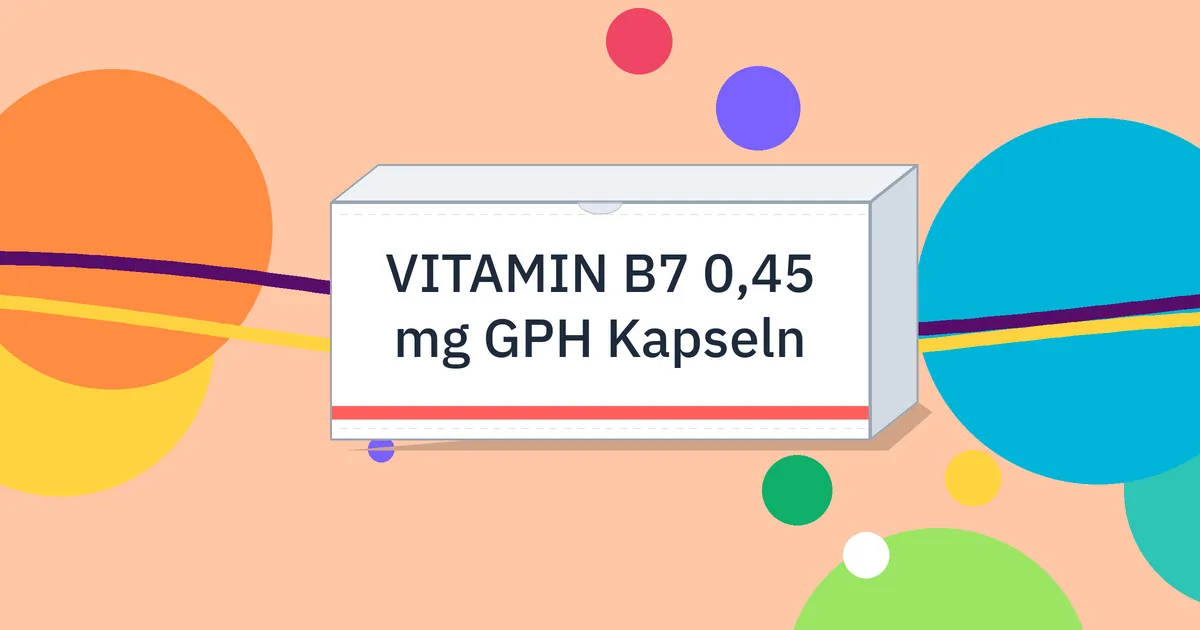 Symbolbild: Packung mit der Aufschrift VITAMIN B7 0,45 mg GPH Kapseln (PZN 09749604) – Verfügbarkeit und Bezug in Apotheken in Frankfurt am Main