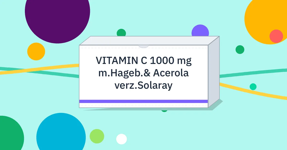 Symbolbild: Packung mit der Aufschrift VITAMIN C 1000 mg m.Hageb.& Acerola verz.Solaray (PZN 16682409) – Verfügbarkeit und Bezug in Apotheken in Frankfurt am Main
