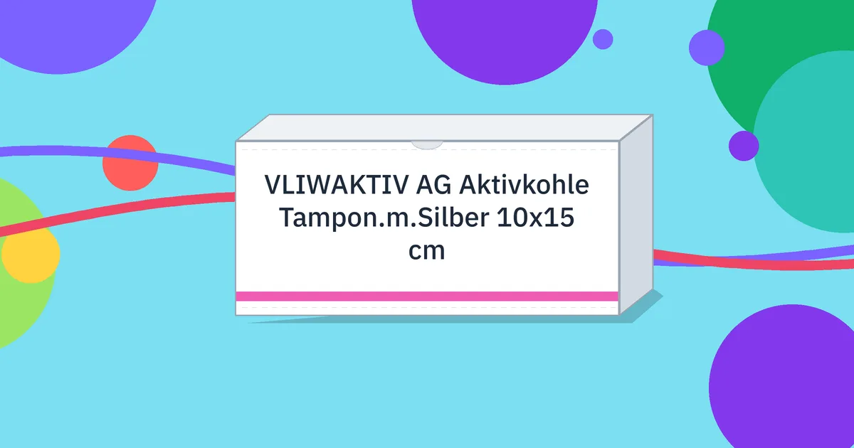 Symbolbild: Packung mit der Aufschrift VLIWAKTIV AG Aktivkohle Tampon.m.Silber 10x15 cm (PZN 01732828) – Verfügbarkeit und Bezug in Apotheken in Frankfurt am Main