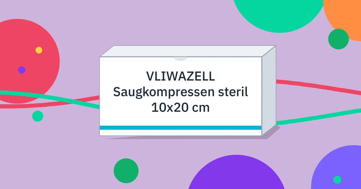Symbolbild: Packung mit der Aufschrift VLIWAZELL Saugkompressen steril 10x20 cm (PZN 05855605) – Verfügbarkeit und Bezug in Apotheken in Frankfurt am Main