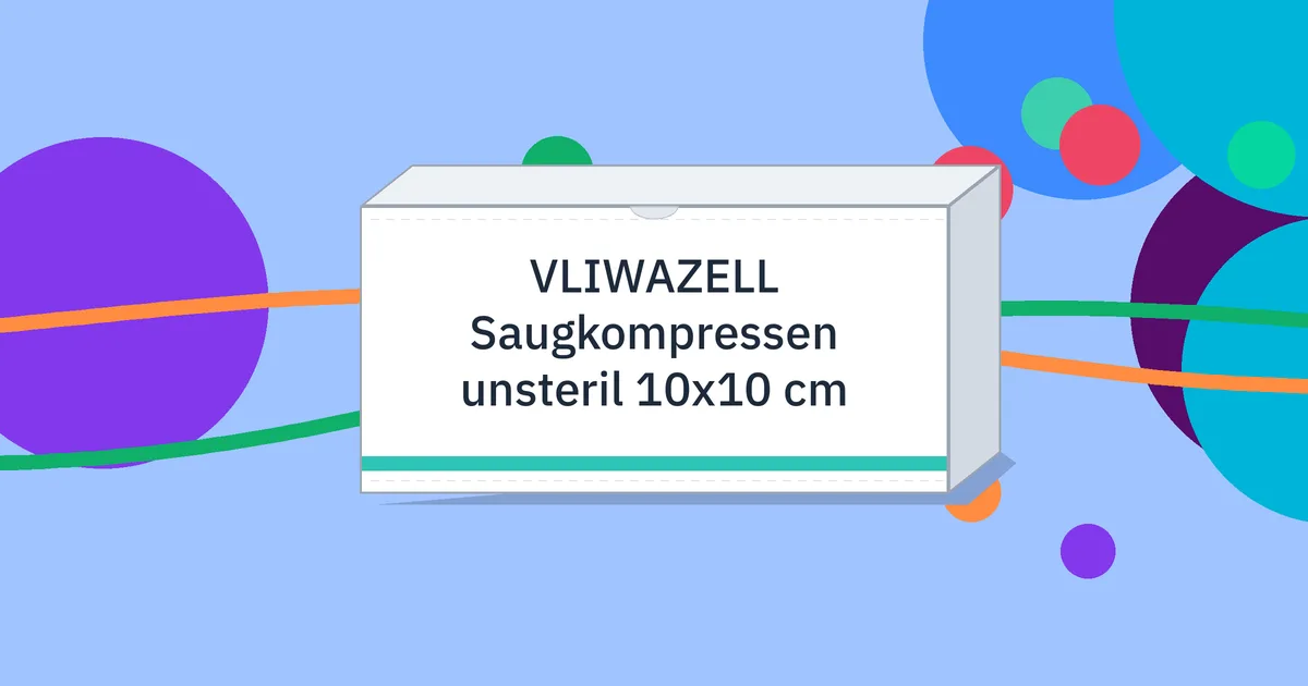 Symbolbild: Packung mit der Aufschrift VLIWAZELL Saugkompressen unsteril 10x10 cm (PZN 14444373) – Verfügbarkeit und Bezug in Apotheken in Frankfurt am Main