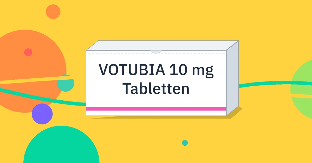 Symbolbild: Packung mit der Aufschrift VOTUBIA 10 mg Tabletten (PZN 18447339) – Verfügbarkeit und Bezug in Apotheken in Frankfurt am Main