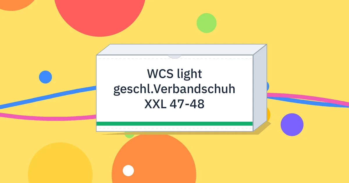 Symbolbild: Packung mit der Aufschrift WCS light geschl.Verbandschuh XXL 47-48 (PZN 16629786) – Verfügbarkeit und Bezug in Apotheken in Frankfurt am Main