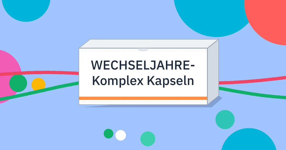 Symbolbild: Packung mit der Aufschrift WECHSELJAHRE-Komplex Kapseln (PZN 19749172) – Verfügbarkeit und Bezug in Apotheken in Frankfurt am Main