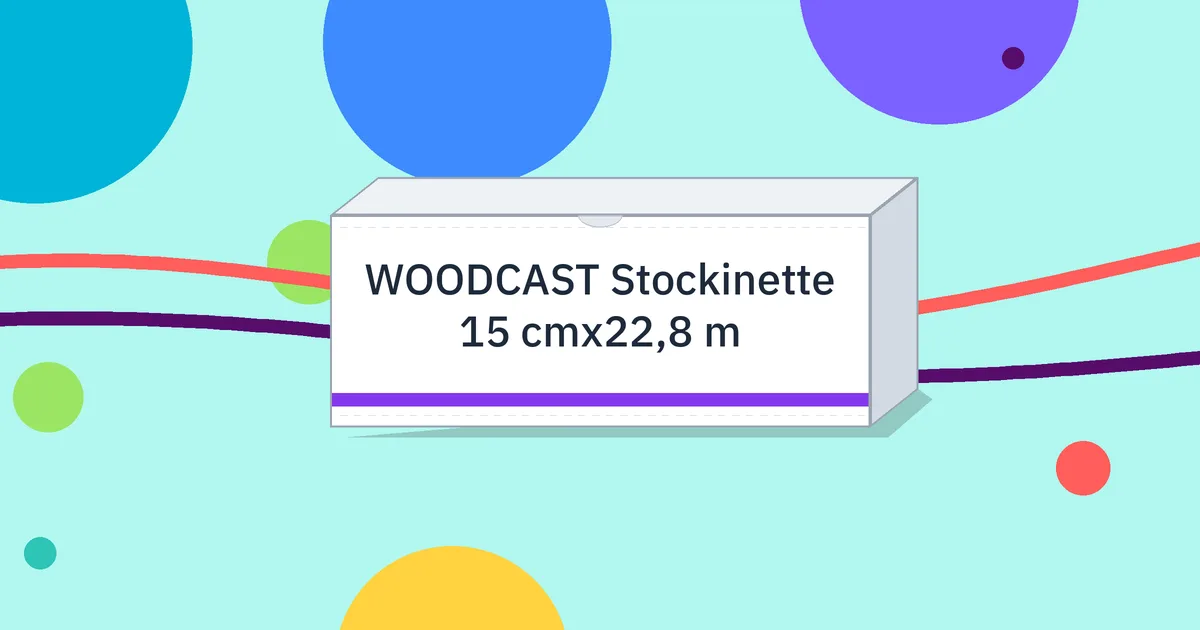 Symbolbild: Packung mit der Aufschrift WOODCAST Stockinette 15 cmx22,8 m (PZN 12420368) – Verfügbarkeit und Bezug in Apotheken in Frankfurt am Main