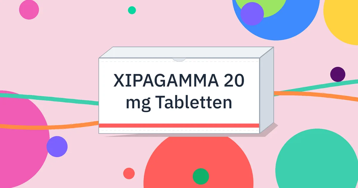 Symbolbild: Packung mit der Aufschrift XIPAGAMMA 20 mg Tabletten (PZN 16013565) – Verfügbarkeit und Bezug in Apotheken in Frankfurt am Main