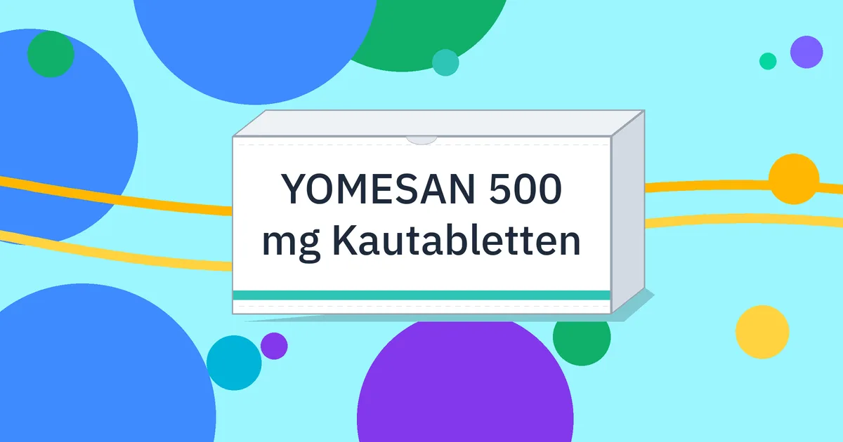 Symbolbild: Packung mit der Aufschrift YOMESAN 500 mg Kautabletten (PZN 01140720) – Verfügbarkeit und Bezug in Apotheken in Frankfurt am Main