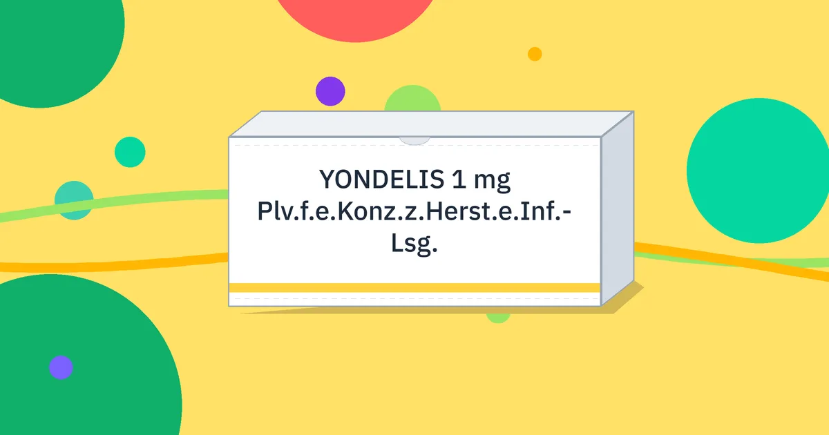 Symbolbild: Packung mit der Aufschrift YONDELIS 1 mg Plv.f.e.Konz.z.Herst.e.Inf.-Lsg. (PZN 16782915) – Verfügbarkeit und Bezug in Apotheken in Frankfurt am Main