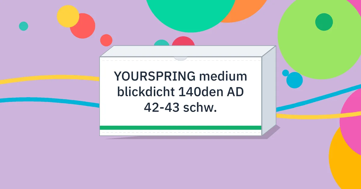 Symbolbild: Packung mit der Aufschrift YOURSPRING medium blickdicht 140den AD 42-43 schw. (PZN 18057696) – Verfügbarkeit und Bezug in Apotheken in Frankfurt am Main