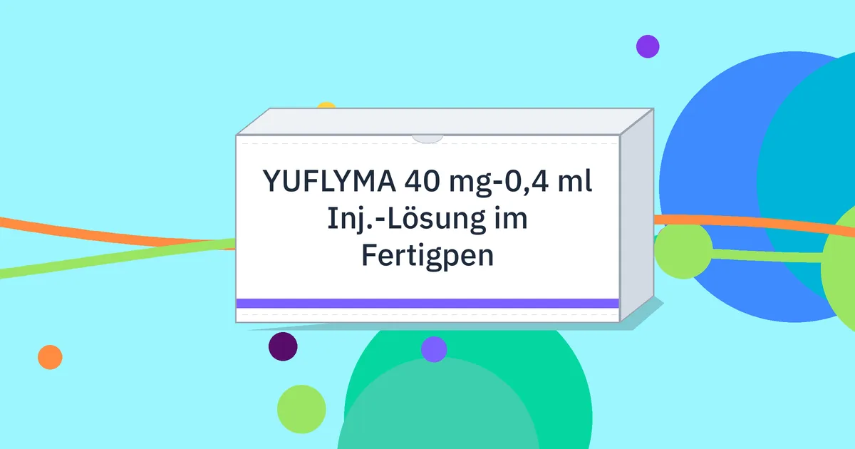 Symbolbild: Packung mit der Aufschrift YUFLYMA 40 mg-0,4 ml Inj.-Lösung im Fertigpen (PZN 18035654) – Verfügbarkeit und Bezug in Apotheken in Frankfurt am Main