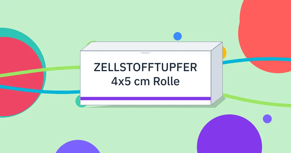 Symbolbild: Packung mit der Aufschrift ZELLSTOFFTUPFER 4x5 cm Rolle (PZN 01029632) – Verfügbarkeit und Bezug in Apotheken in Frankfurt am Main