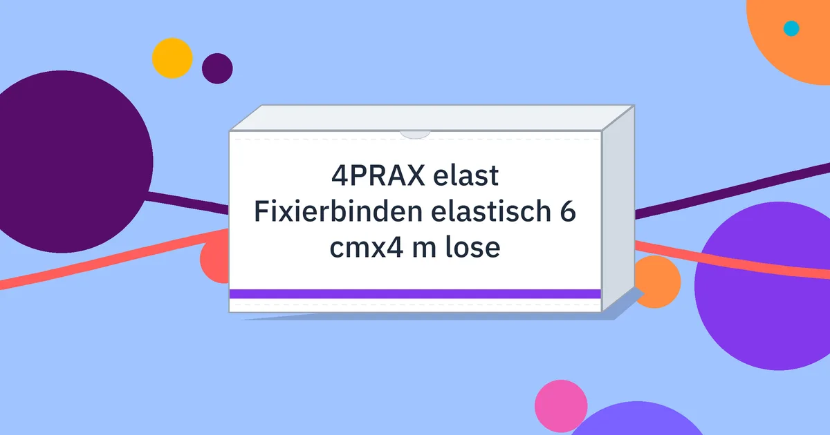 Symbolbild: Packung mit der Aufschrift 4PRAX elast Fixierbinden elastisch 6 cmx4 m lose (PZN 20230009) – Verfügbarkeit und Bezug in Apotheken in Frankfurt am Main