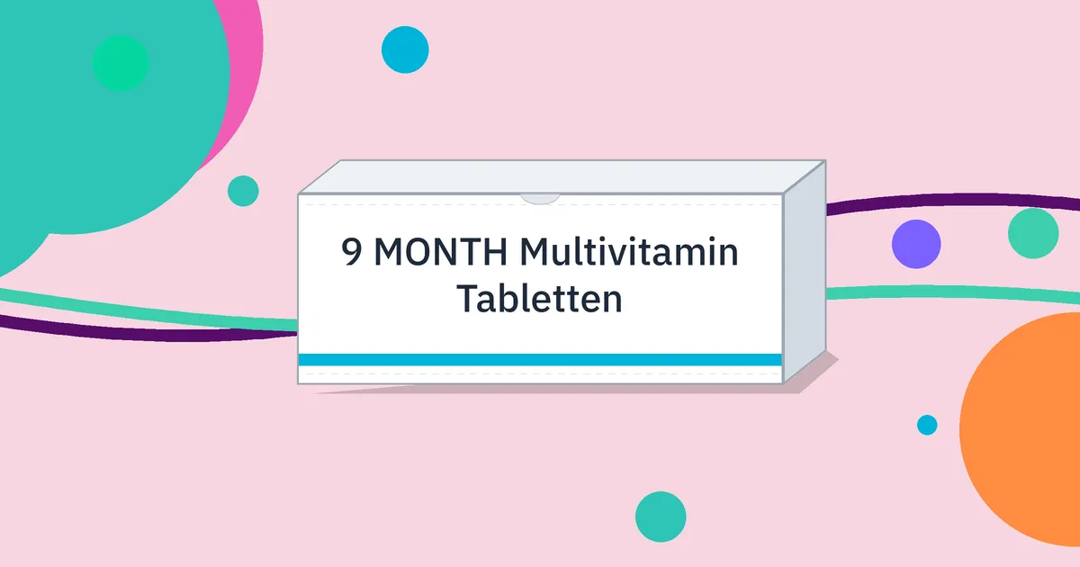 Symbolbild: Packung mit der Aufschrift 9 MONTH Multivitamin Tabletten (PZN 15570967) – Verfügbarkeit und Bezug in Apotheken in Frankfurt am Main