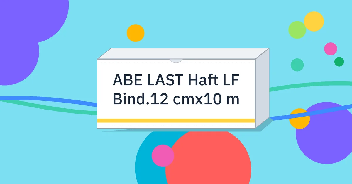 Symbolbild: Packung mit der Aufschrift ABE LAST Haft LF Bind.12 cmx10 m (PZN 02933428) – Verfügbarkeit und Bezug in Apotheken in Frankfurt am Main