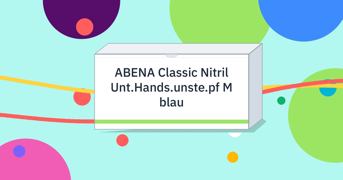 Symbolbild: Packung mit der Aufschrift ABENA Classic Nitril Unt.Hands.unste.pf M blau (PZN 12519747) – Verfügbarkeit und Bezug in Apotheken in Frankfurt am Main