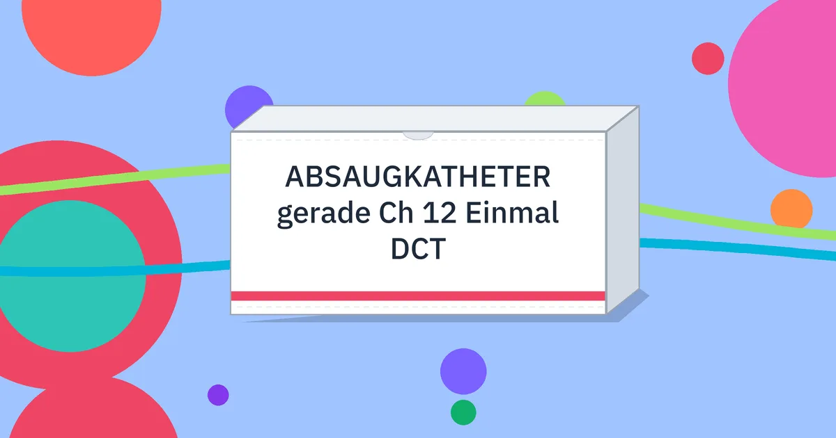 Symbolbild: Packung mit der Aufschrift ABSAUGKATHETER gerade Ch 12 Einmal DCT (PZN 02847611) – Verfügbarkeit und Bezug in Apotheken in Frankfurt am Main