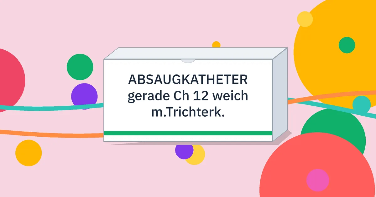 Symbolbild: Packung mit der Aufschrift ABSAUGKATHETER gerade Ch 12 weich m.Trichterk. (PZN 08887971) – Verfügbarkeit und Bezug in Apotheken in Frankfurt am Main