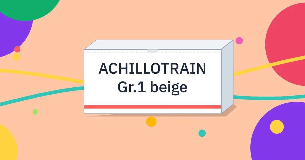 Symbolbild: Packung mit der Aufschrift ACHILLOTRAIN Gr.1 beige (PZN 19226072) – Verfügbarkeit und Bezug in Apotheken in Frankfurt am Main