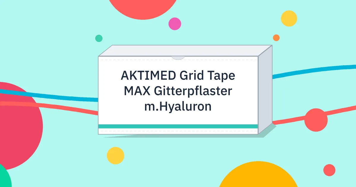 Symbolbild: Packung mit der Aufschrift AKTIMED Grid Tape MAX Gitterpflaster m.Hyaluron (PZN 16925935) – Verfügbarkeit und Bezug in Apotheken in Frankfurt am Main