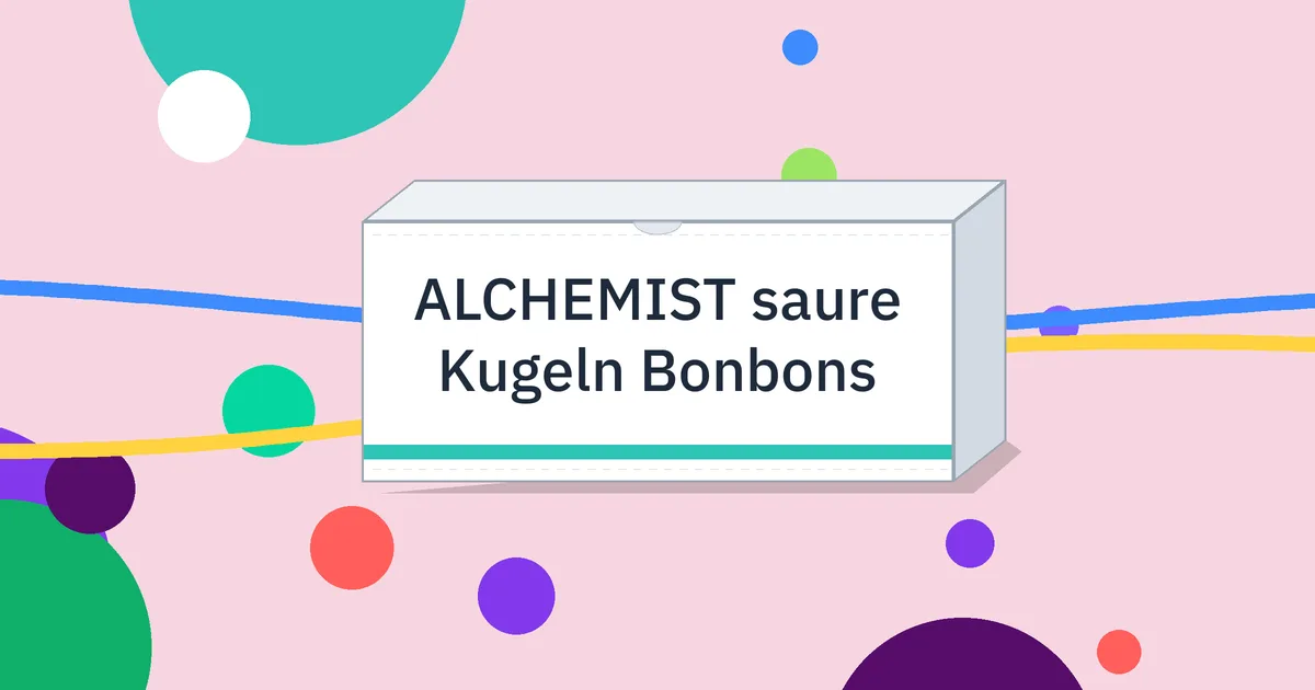 Symbolbild: Packung mit der Aufschrift ALCHEMIST saure Kugeln Bonbons (PZN 16827368) – Verfügbarkeit und Bezug in Apotheken in Frankfurt am Main