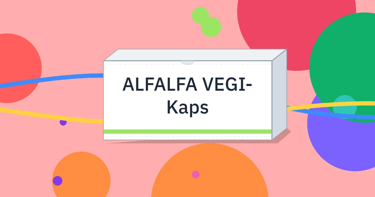 Symbolbild: Packung mit der Aufschrift ALFALFA VEGI-Kaps (PZN 10382758) – Verfügbarkeit und Bezug in Apotheken in Frankfurt am Main