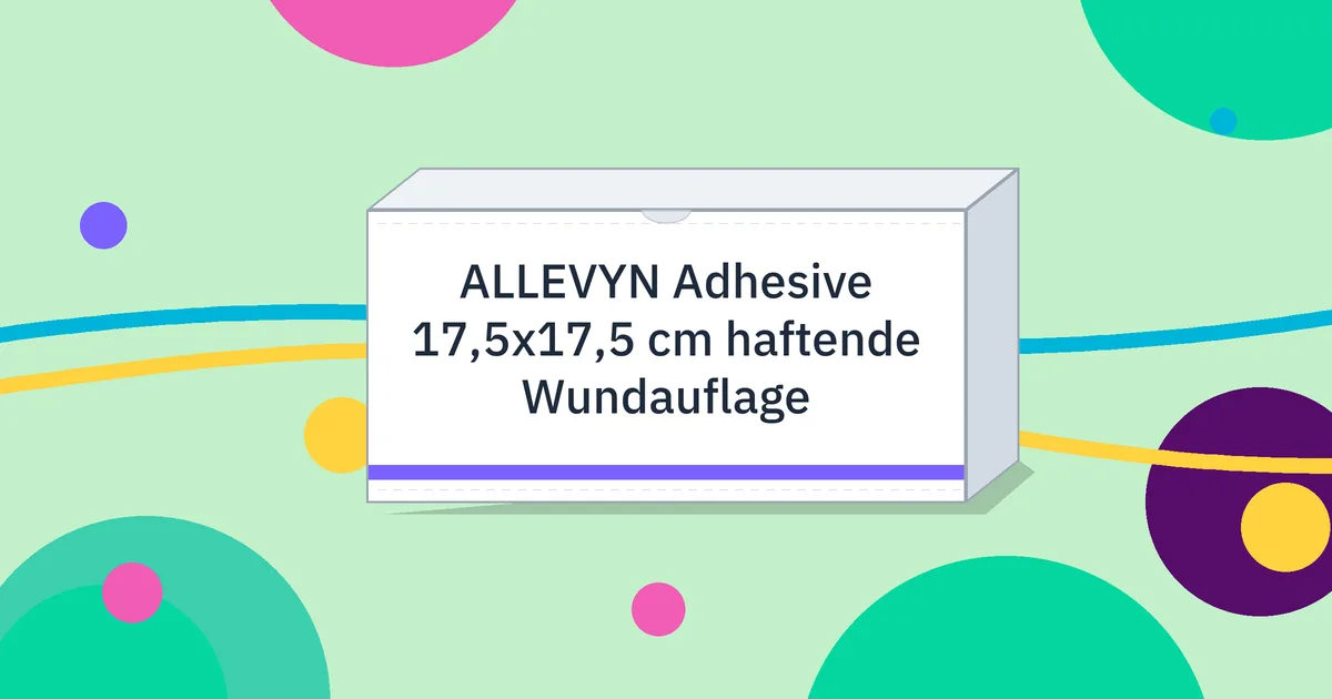 Symbolbild: Packung mit der Aufschrift ALLEVYN Adhesive 17,5x17,5 cm haftende Wundauflage (PZN 11652616) – Verfügbarkeit und Bezug in Apotheken in Frankfurt am Main