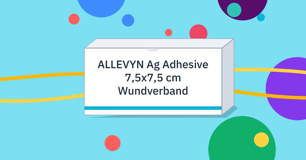 Symbolbild: Packung mit der Aufschrift ALLEVYN Ag Adhesive 7,5x7,5 cm Wundverband (PZN 13581211) – Verfügbarkeit und Bezug in Apotheken in Frankfurt am Main