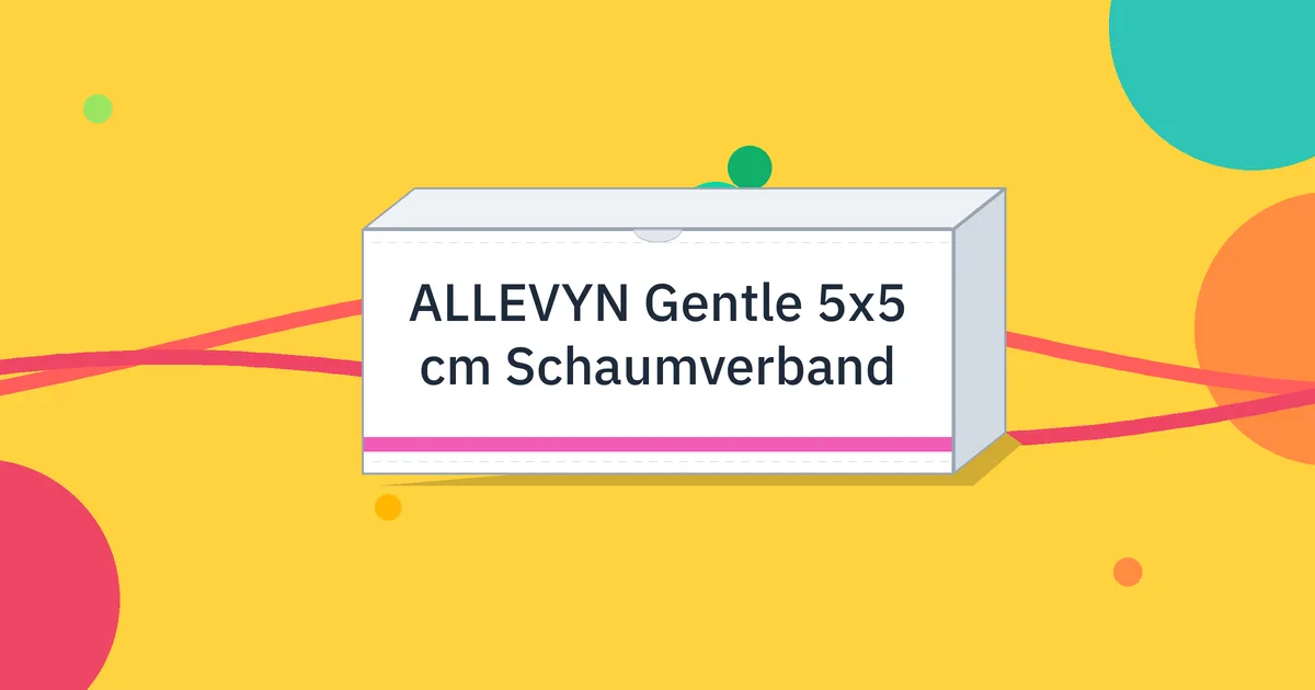 Symbolbild: Packung mit der Aufschrift ALLEVYN Gentle 5x5 cm Schaumverband (PZN 09616783) – Verfügbarkeit und Bezug in Apotheken in Frankfurt am Main