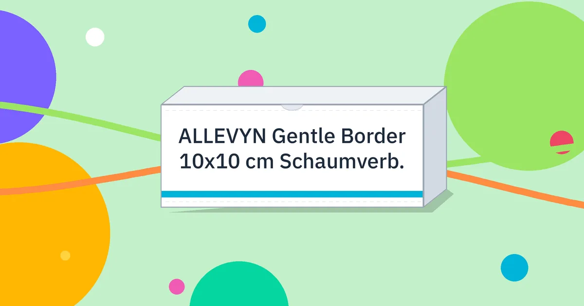 Symbolbild: Packung mit der Aufschrift ALLEVYN Gentle Border 10x10 cm Schaumverb. (PZN 12454172) – Verfügbarkeit und Bezug in Apotheken in Frankfurt am Main