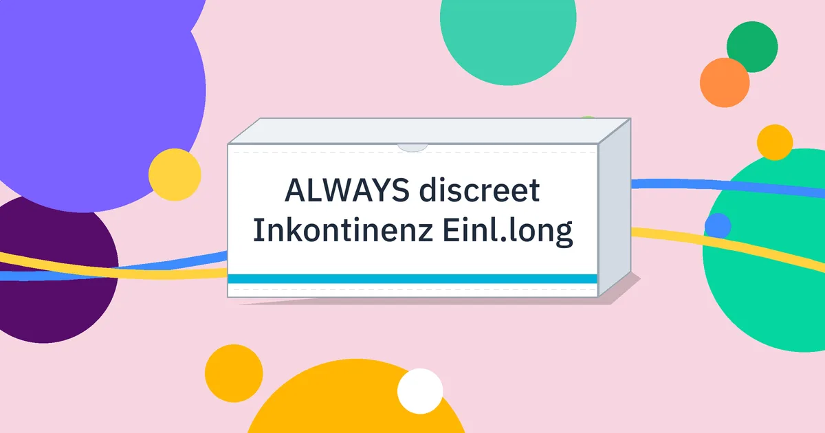 Symbolbild: Packung mit der Aufschrift ALWAYS discreet Inkontinenz Einl.long (PZN 11642782) – Verfügbarkeit und Bezug in Apotheken in Frankfurt am Main
