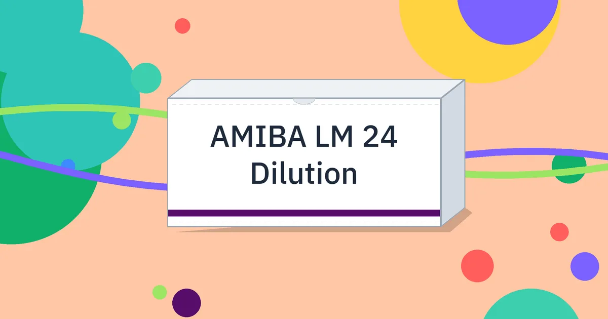 Symbolbild: Packung mit der Aufschrift AMIBA LM 24 Dilution (PZN 13318689) – Verfügbarkeit und Bezug in Apotheken in Frankfurt am Main