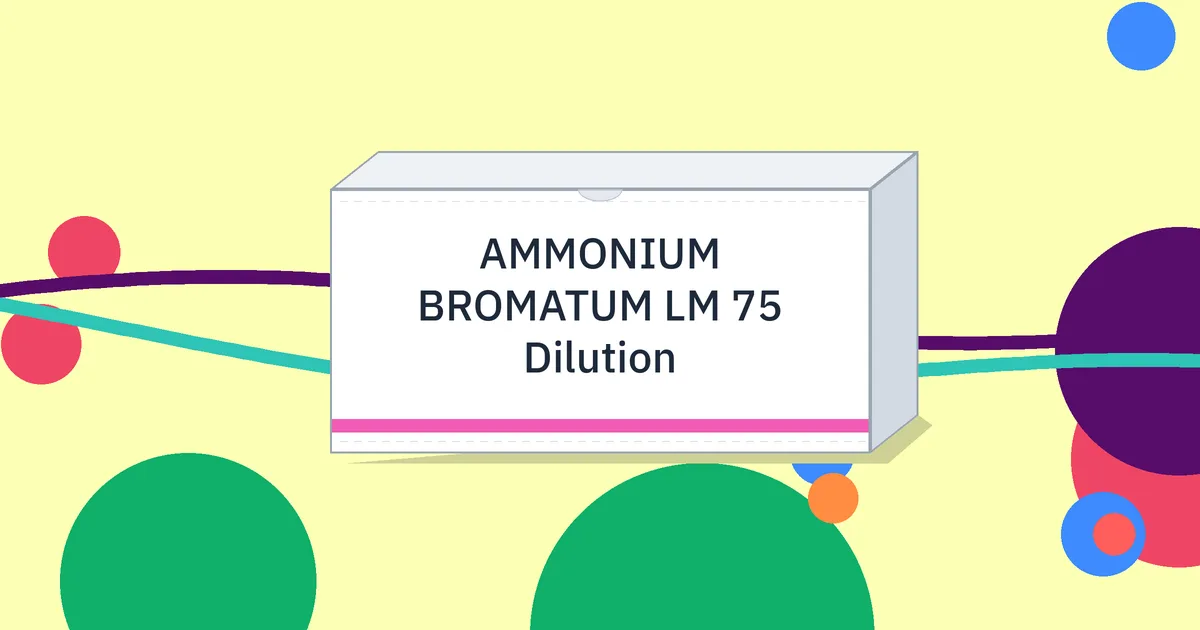 Symbolbild: Packung mit der Aufschrift AMMONIUM BROMATUM LM 75 Dilution (PZN 13320663) – Verfügbarkeit und Bezug in Apotheken in Frankfurt am Main