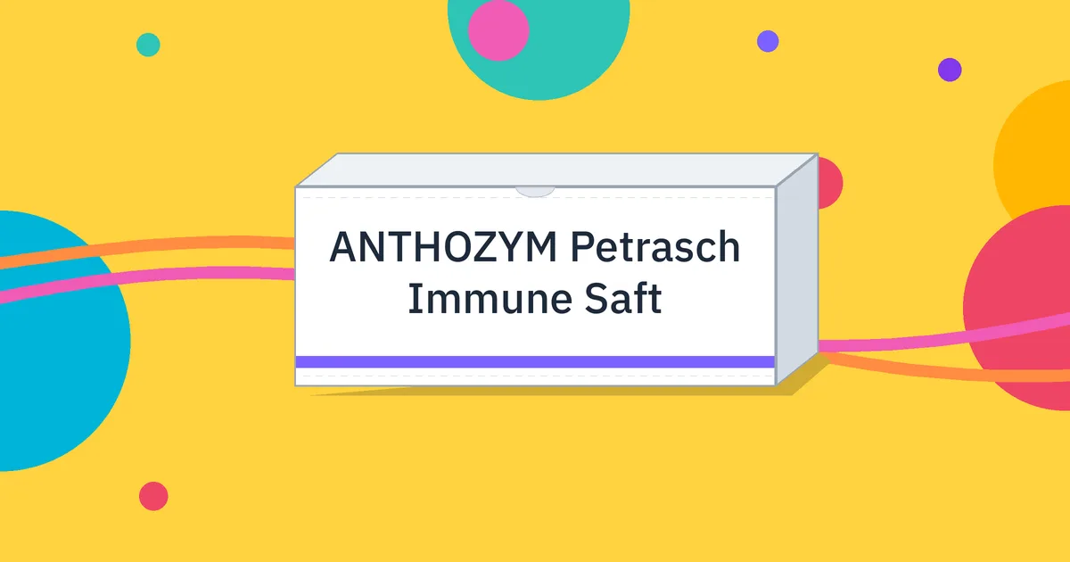 Symbolbild: Packung mit der Aufschrift ANTHOZYM Petrasch Immune Saft (PZN 20808939) – Verfügbarkeit und Bezug in Apotheken in Frankfurt am Main