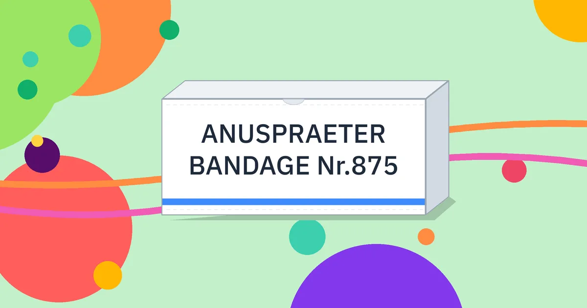 Symbolbild: Packung mit der Aufschrift ANUSPRAETER BANDAGE Nr.875 (PZN 01960825) – Verfügbarkeit und Bezug in Apotheken in Frankfurt am Main