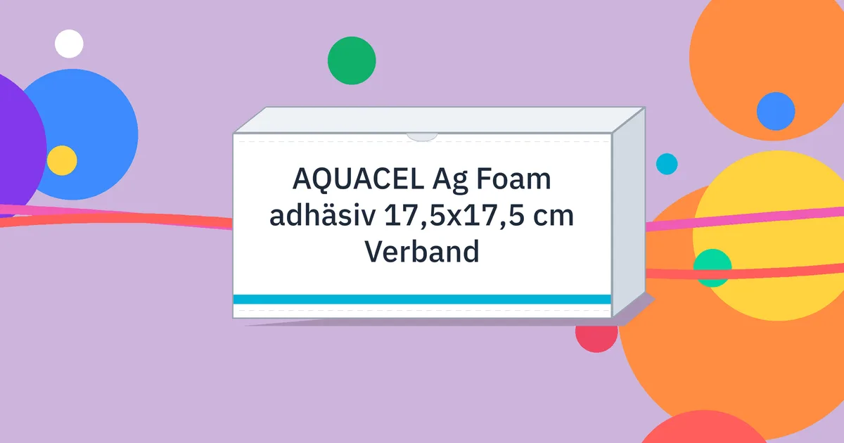 Symbolbild: Packung mit der Aufschrift AQUACEL Ag Foam adhäsiv 17,5x17,5 cm Verband (PZN 18126109) – Verfügbarkeit und Bezug in Apotheken in Frankfurt am Main