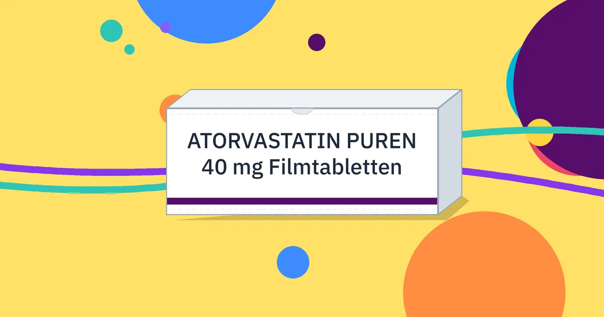 Symbolbild: Packung mit der Aufschrift ATORVASTATIN PUREN 40 mg Filmtabletten (PZN 11297397) – Verfügbarkeit und Bezug in Apotheken in Frankfurt am Main
