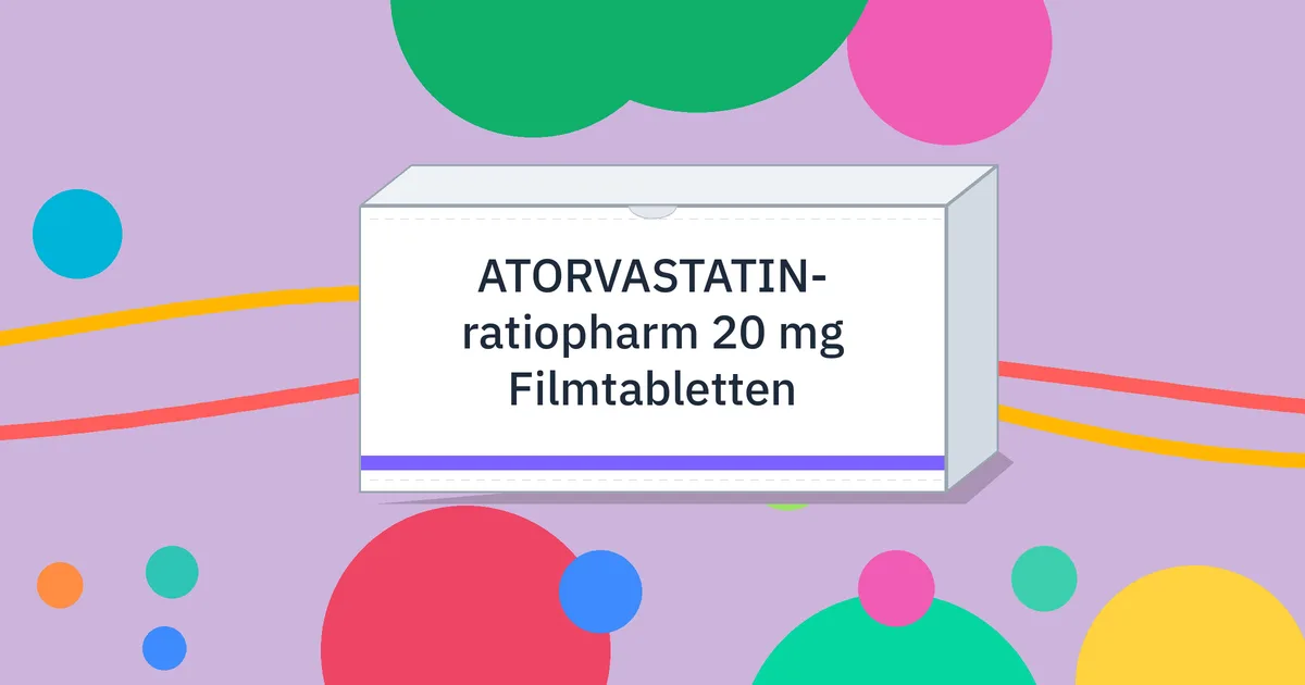 Symbolbild: Packung mit der Aufschrift ATORVASTATIN-ratiopharm 20 mg Filmtabletten (PZN 09292808) – Verfügbarkeit und Bezug in Apotheken in Frankfurt am Main