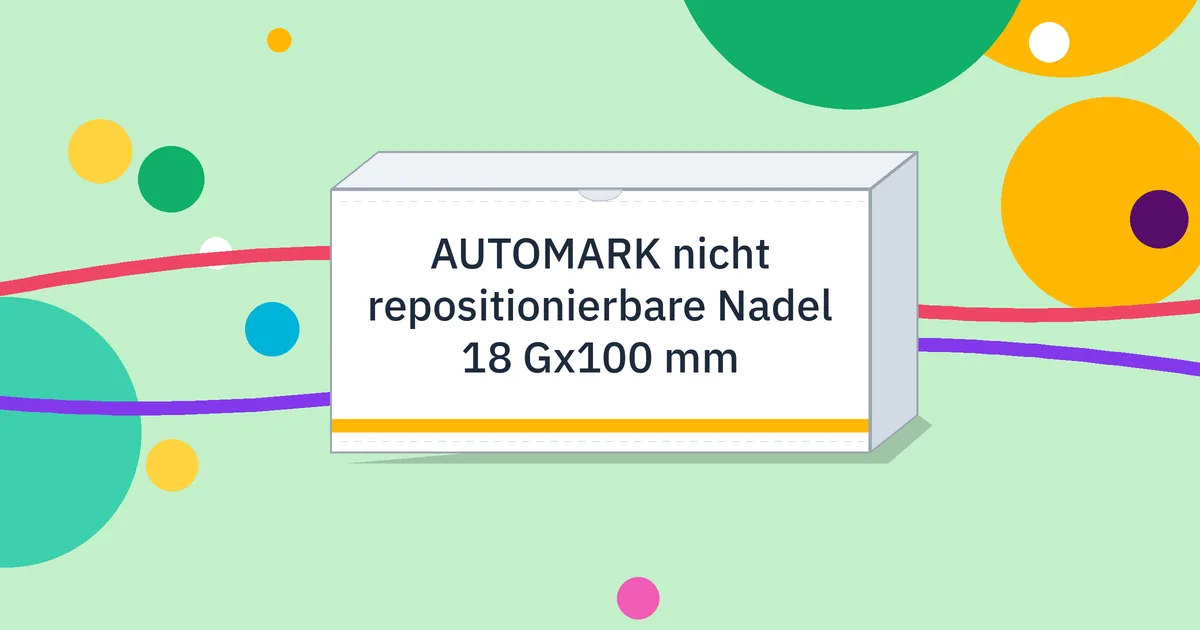 Symbolbild: Packung mit der Aufschrift AUTOMARK nicht repositionierbare Nadel 18 Gx100 mm (PZN 19736703) – Verfügbarkeit und Bezug in Apotheken in Frankfurt am Main