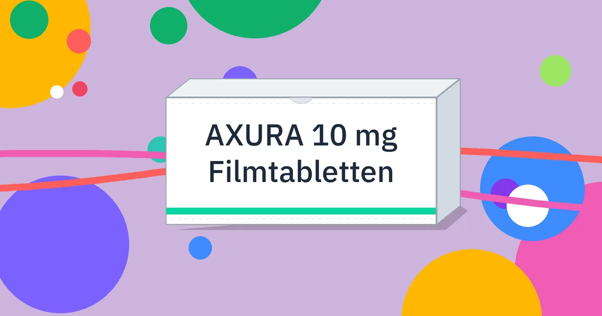 Symbolbild: Packung mit der Aufschrift AXURA 10 mg Filmtabletten (PZN 06581564) – Verfügbarkeit und Bezug in Apotheken in Frankfurt am Main