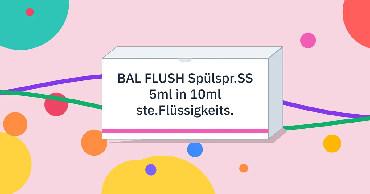 Symbolbild: Packung mit der Aufschrift BAL FLUSH Spülspr.SS 5ml in 10ml ste.Flüssigkeits. (PZN 19061205) – Verfügbarkeit und Bezug in Apotheken in Frankfurt am Main