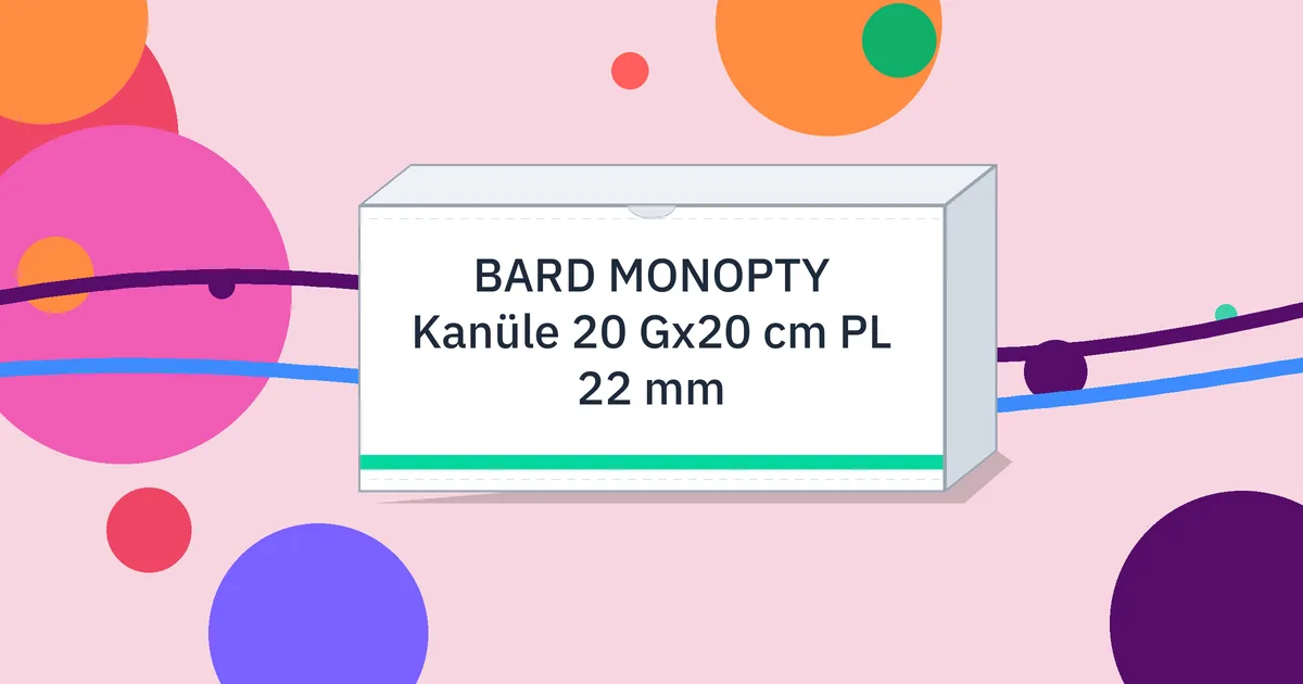 Symbolbild: Packung mit der Aufschrift BARD MONOPTY Kanüle 20 Gx20 cm PL 22 mm (PZN 07780573) – Verfügbarkeit und Bezug in Apotheken in Frankfurt am Main