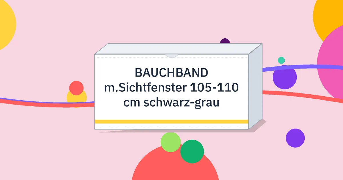 Symbolbild: Packung mit der Aufschrift BAUCHBAND m.Sichtfenster 105-110 cm schwarz-grau (PZN 17837943) – Verfügbarkeit und Bezug in Apotheken in Frankfurt am Main